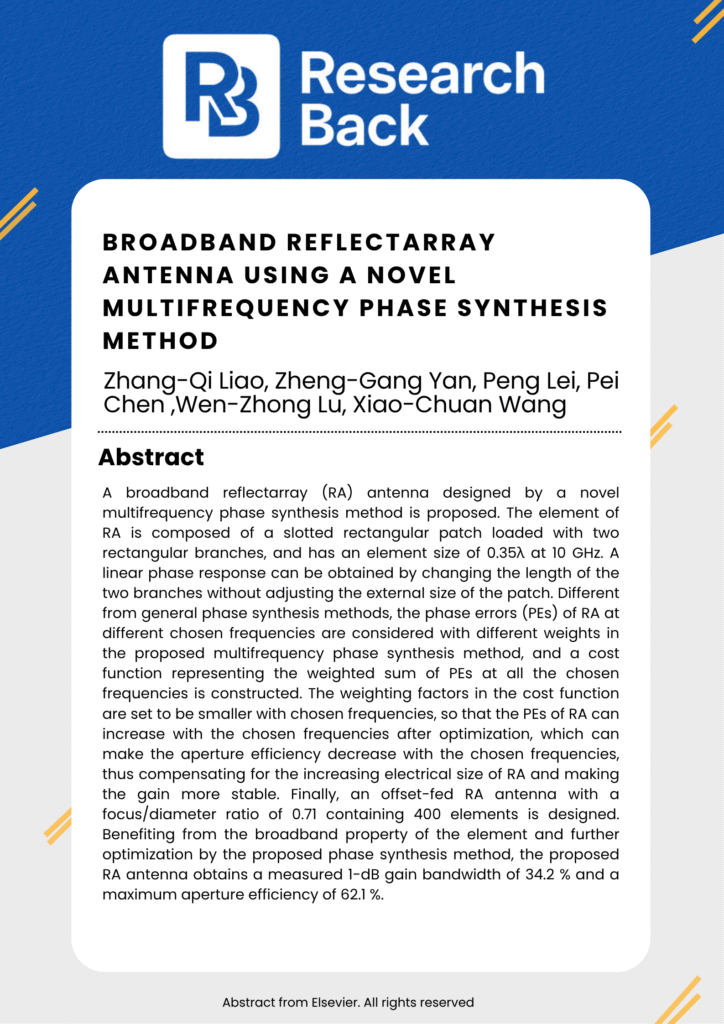 Broadband Reflectarray Antenna Using A Novel Multifrequency Phase Synthesis Method | ResearchBack